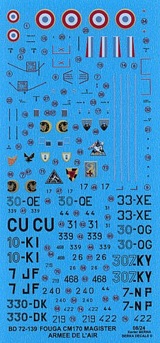 Berna Decals 72139 Fouga CM170 Magister Armee de l'air: (9 schemes)