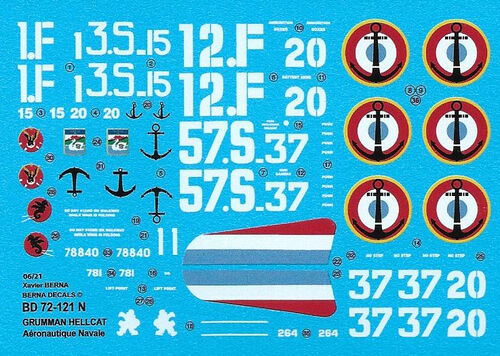 Berna Decals 72121N Grumman F6F-5 French Hellcat in Indochina, France & Tunisia (4 schemes)