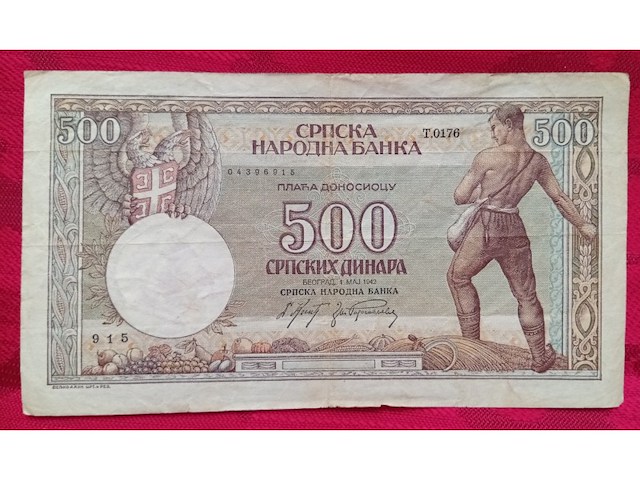 500 Srpskih dinara 1942. Nedićeva Srbija