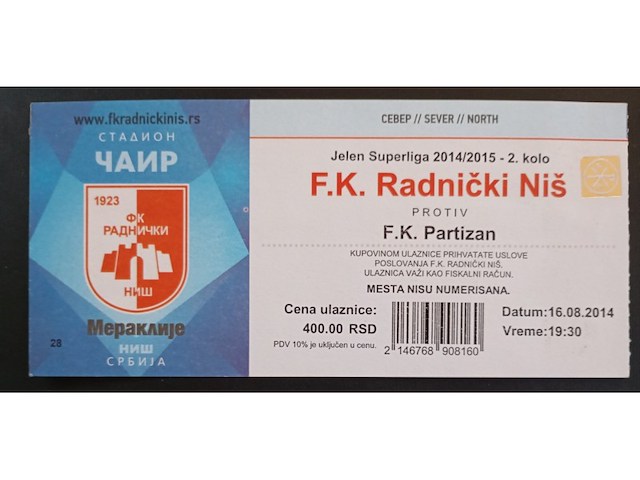 FUDBAL: RADNICKI (Nis) - PARTIZAN 16.08.2014