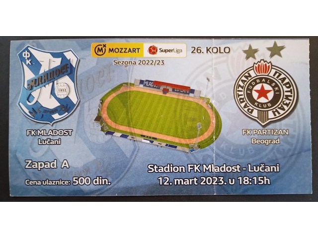 FUDBAL: MLADOST - PARTIZAN 12.03.2023