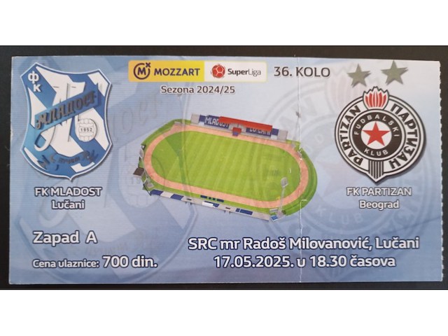 FUDBAL: MLADOST - PARTIZAN 17.05.2025