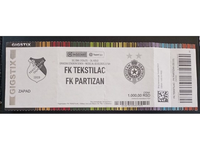FUDBAL: TEKSTILAC - PARTIZAN 02.03.2025 - CELA