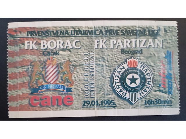 FUDBAL: BORAC (Cacak) - PARTIZAN 29.04.1995