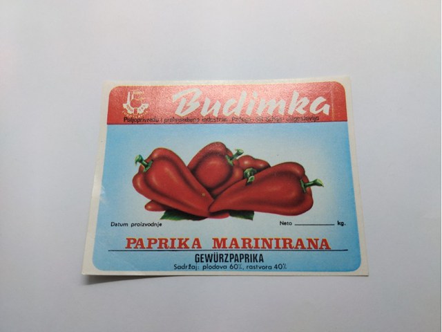 Etiketa Jugoslavija BUDIMKA - Paprika Marinirana