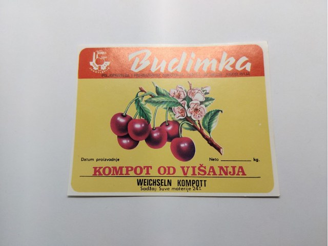 Etiketa Jugoslavija BUDIMKA - Kompot od višanja