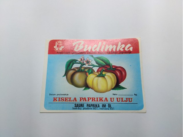 Etiketa Jugoslavija BUDIMKA - Kisela paprika u ulju