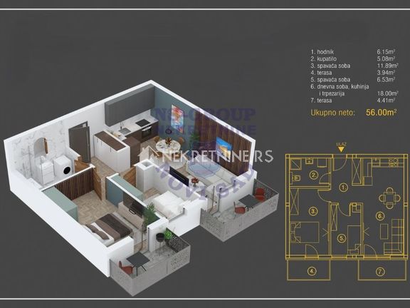 Dvoiposoban stan, 56m2 Petrovaradin