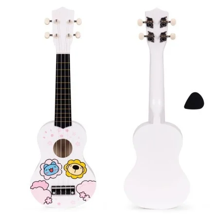 Eco toys ukulele drvena gitara za decu sa 4 najlonske žice i trzalicom bela ( mf019g )