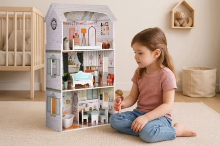 Eco toys kućica za lutke alice na 3 sprata, 4 sobe, set sa 9 komada nameštaja ( d8211 )