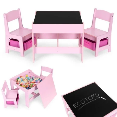 Eco toys dečiji set sto i 2 stolice sa tablom za pisanje pink ( zkc-1b )