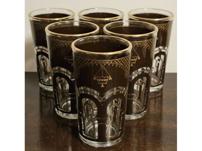 SET 6 VINTAGE ČAŠA – Tonirano staklo i POZLATA
