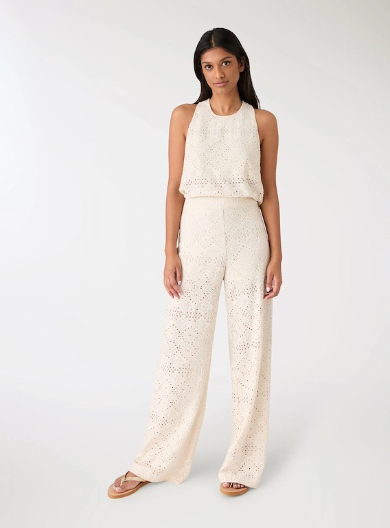 Pantalone širokih nogavica od sangalo tkanine - Slonovača