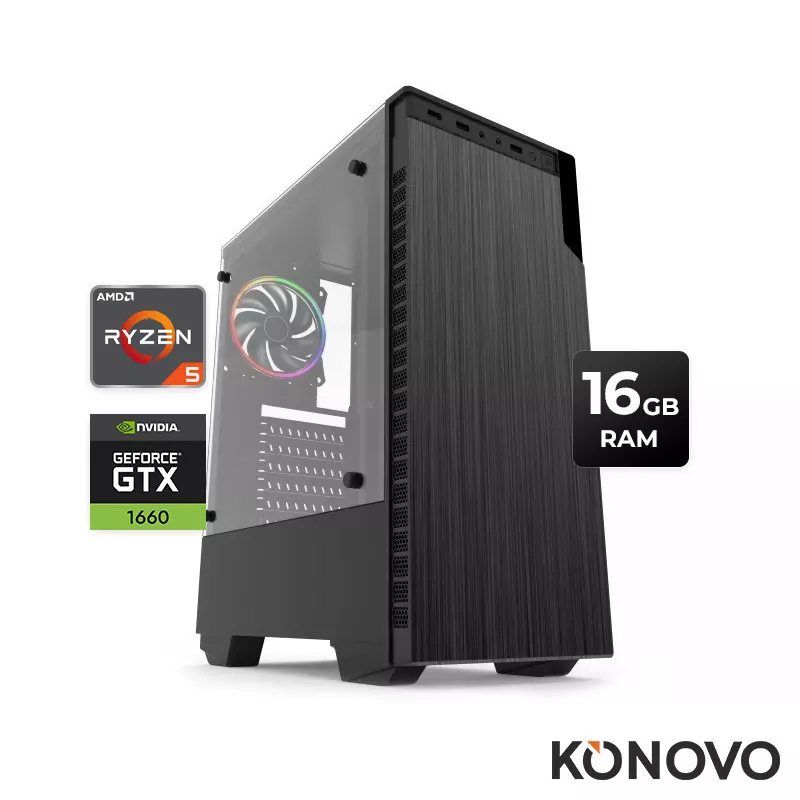 KONOVO Gaming Ryzen 5 3600 16GB RAM 500GB NVMe SSD GTX1660 6GB 600W NoOS