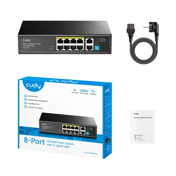 8+2-port PoE + 1Gbps Switch 10/100 RJ45 Cudy FS1010PG 120W