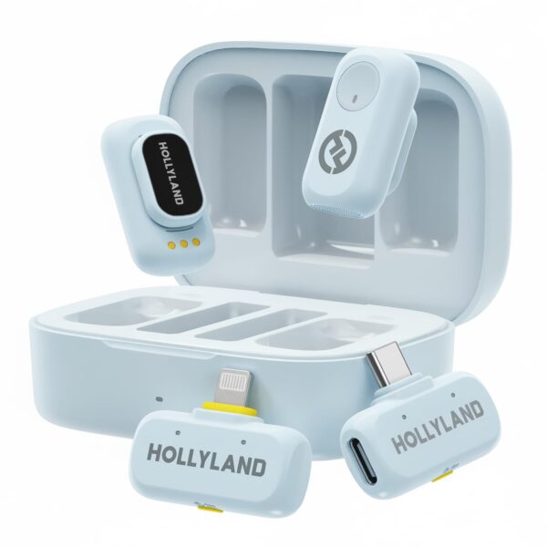 Hollyland LARK A1 Wireless Mini Microphone for iPhone & Android (Sky Blue,2TX+2RX+Charging Case)
