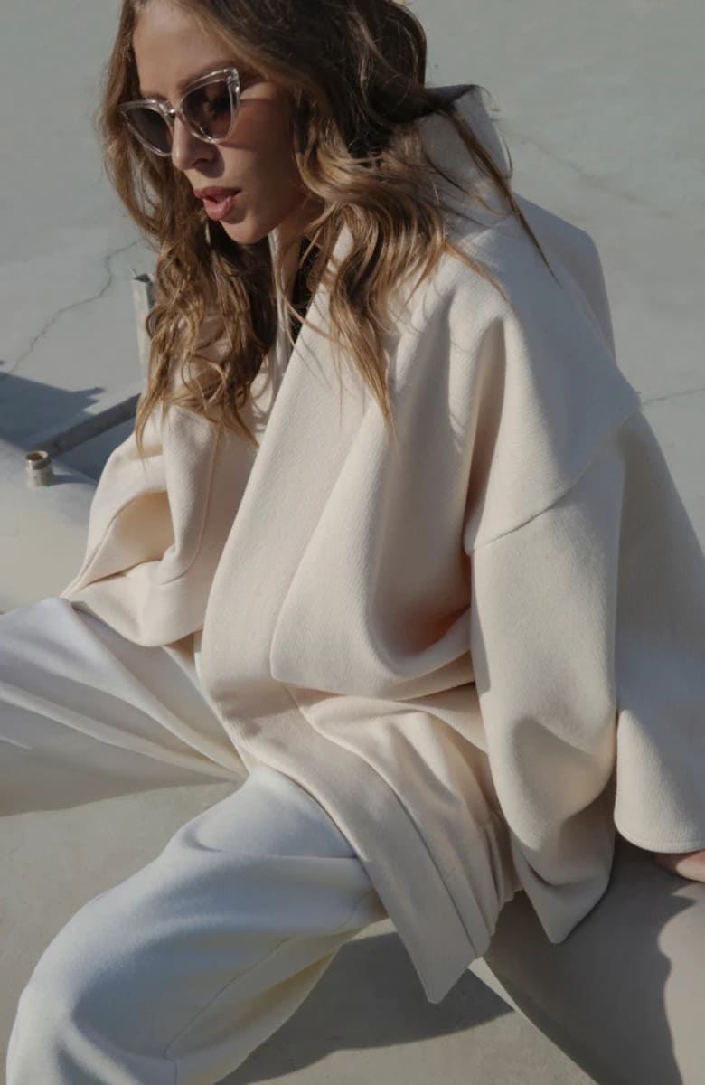 Vunena kimono jakna dugacka | IVORY