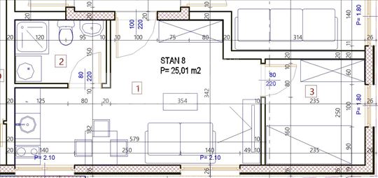 MODERAN stan 25m2 sa spavaćom sobom - novogradnja
