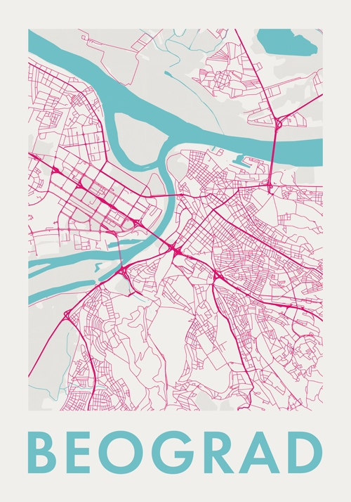 Beograd - Mapa, tirkiz i roze