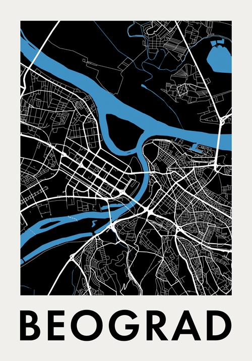 Beograd - Mapa, crno i plavo