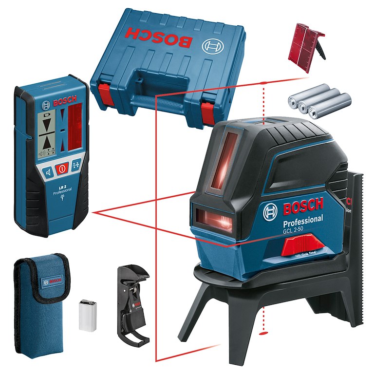 KOMBINOVANI LASER BOSCH GCL 2-50+RM 10 + LASERSKI PRIJEMNIK VELIKE SNAGE BOSCH LR 2