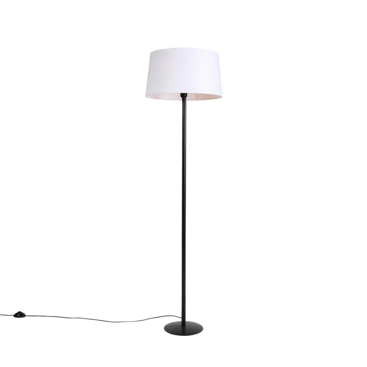 Podna lampa crna sa platnenim abažurom belim 45 cm - Simplo