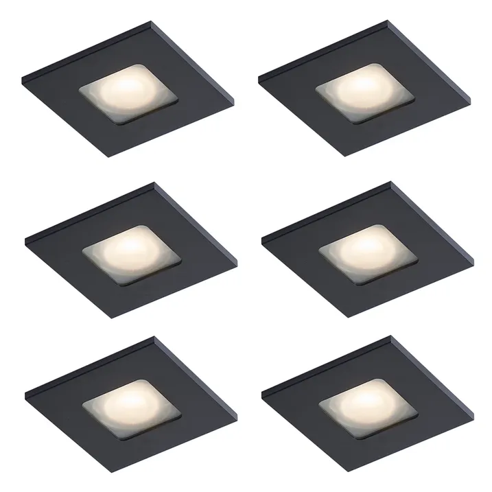Set od 6 modernih ugradnih reflektora crne boje koji se rotiraju i naginju IP44 - Qure