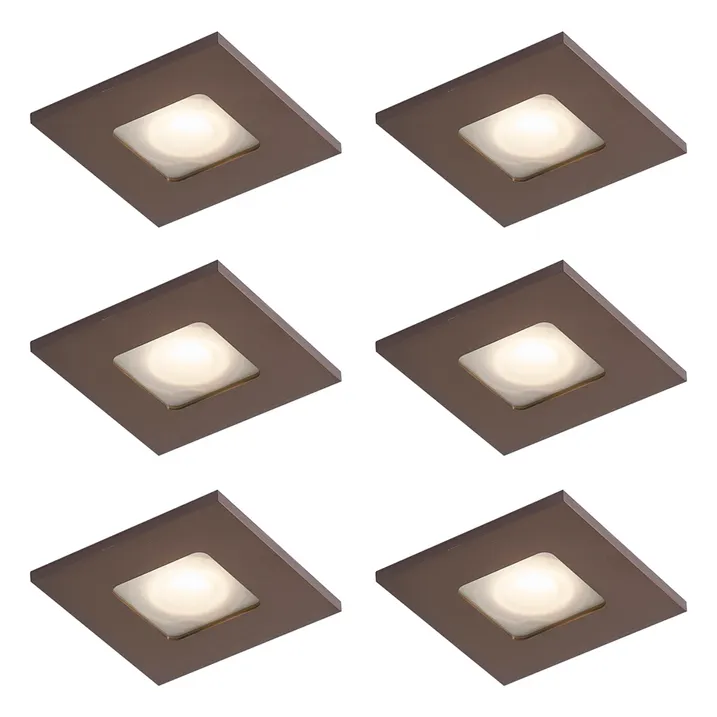 Set od 6 modernih ugradnih reflektora tamno bronzani kvadratni IP44 - Qure