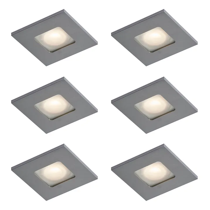 Set od 6 modernih ugradnih reflektora boje metala kvadratnih IP44 - Qure