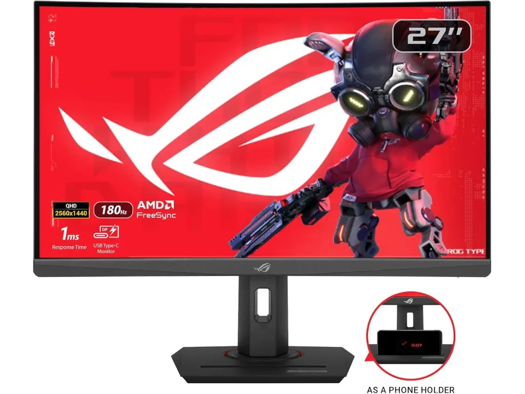 Monitor ASUS ROG XG27WCS 27"/VA,zakrivljen/2560x1440/180Hz/1msGtG/HDMI,DP,USB C/freesync/visina/crna