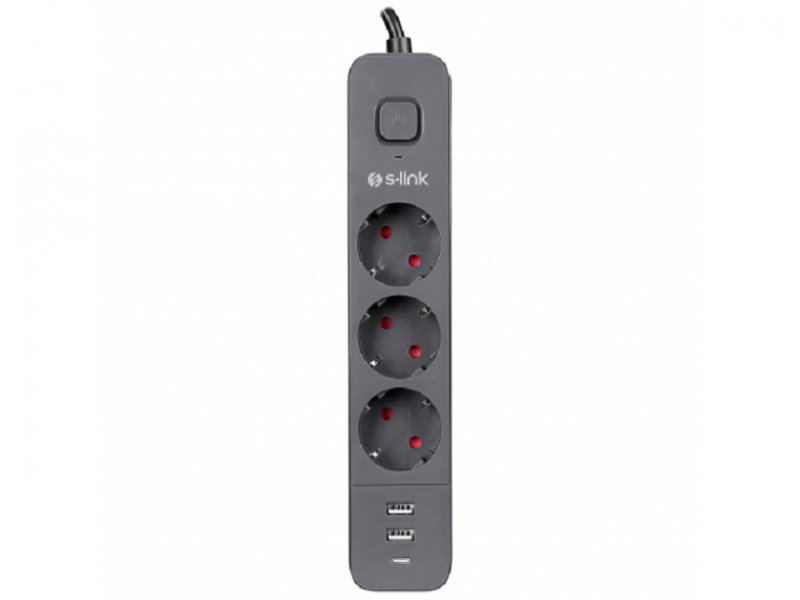 S-LINK PRODUŽNI KABL SPG03U 3 UTIČNICE 2XUSB 1X TIP-C 1.5M CRNI (18926)