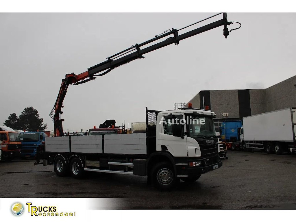 Scania P410 + atlas 190 4x hydrolic + 6x4 remote + EURO 6 + SPRING SUS kamion s ravnom platformom
