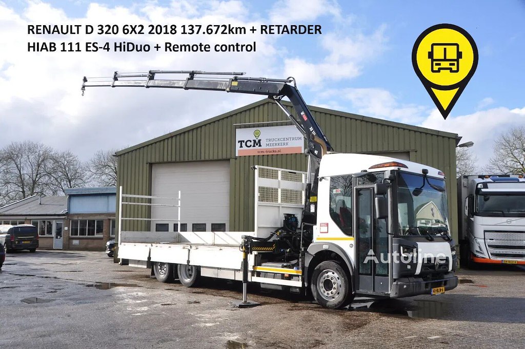 Renault D 320 6x2 HIAB KRAAN + RETARDER kamion s ravnom platformom