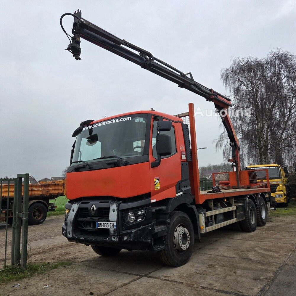 Renault C 380 6X4 FLATBED CRANE PALFINGER PK 18002-EH B kamion platforma
