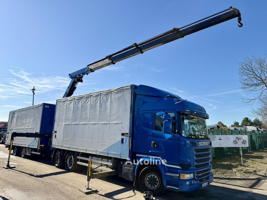 Scania R450 6x2 + CRANE FASSI F365 (4x) + RADIO - RETARDER + ROYEN 2-AX kamion s ceradom + prikolica sa ceradom