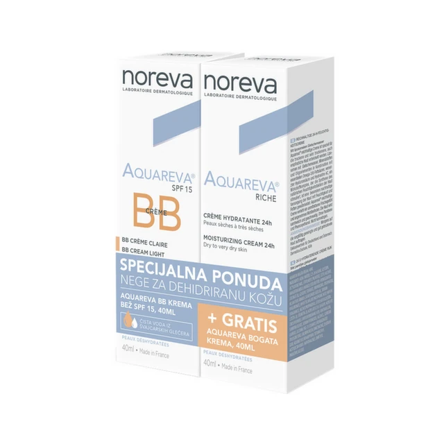 Noreva Aquareva BB krema bež SPF 15, 40 ml + Bogata krema, 40 ml GRATIS