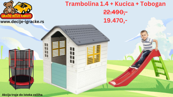 DECIJI KOMPLET ZA DVORISTE-Trambolina+kucica +tobogan