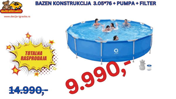 BAZEN KONSTRUKCIJA 3.05*76 AKCIJA SA PUMPOM i filterom TOTALNA RASPODAJA