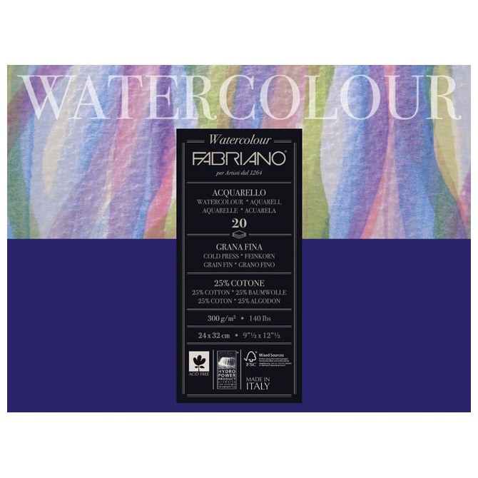 Blok Watercolour 24x32cm 20L 300g (cold pressed/grana fina) Fabriano 73612432