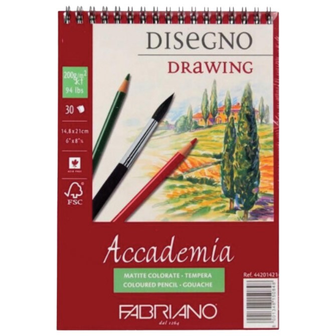 Blok Accademia Disegno Drawing spirala gore 14,8x21cm 30L 200g Fabriano 44201421