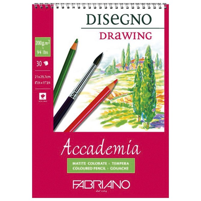 Blok Accademia Disegno Drawing spirala gore 21x29,7cm 30L 200g Fabriano 44202129