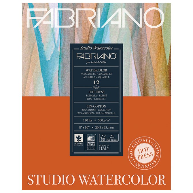 Blok Studio Watercolour 20,3x25,4cm 12L 300g (hot pressed/grana satinata) Fabriano 19123001