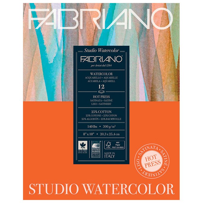Blok Studio Watercolour 22,9x30,5cm 12L 300g (hot pressed/grana satinata) Fabriano 19123002