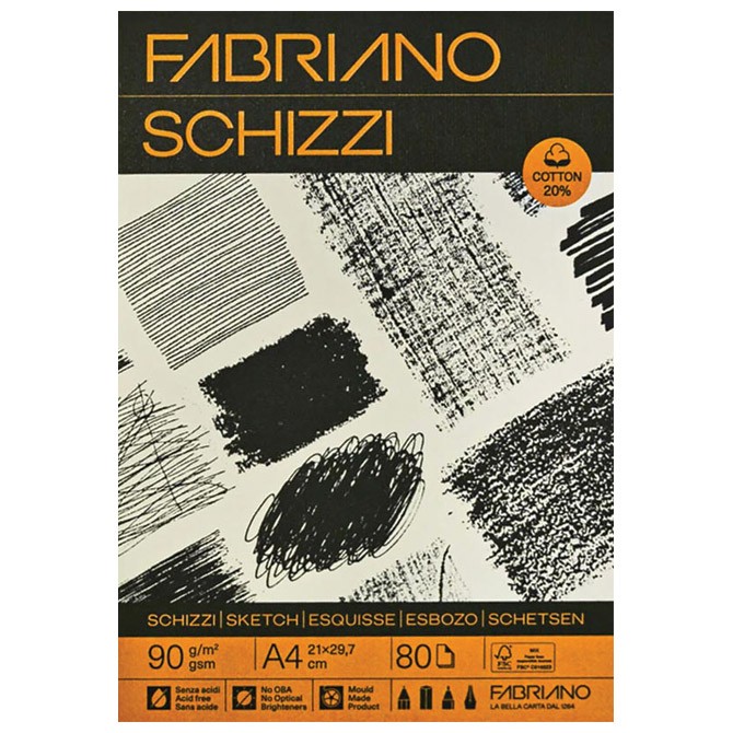 Blok Schizzi skicen (20% cotton) A4 80L 90g Fabriano 19100716