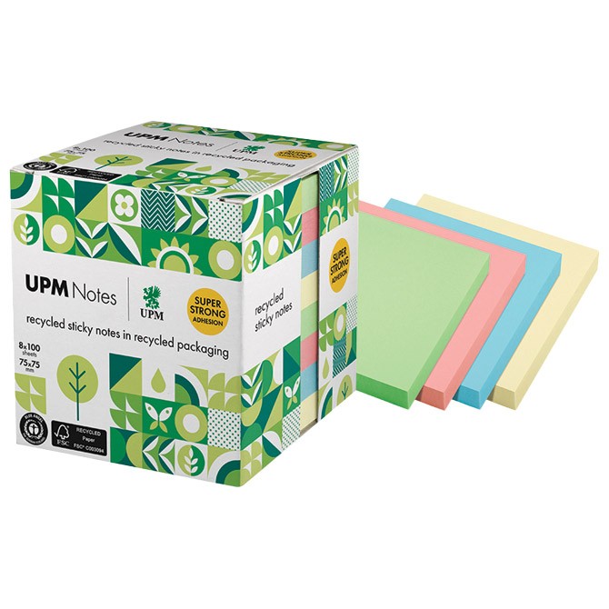 Blok samolepljiv 75x75mm 100L (reciklirani 100%) pk8 UPM 5654-88UR-8 pastelno sortirano