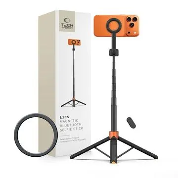 TECH-PROTECT L10S MAGSAFE SELFIE STICK TRIPOD WITH BLUETOOTH REMOTE - BLACK / ORANGE