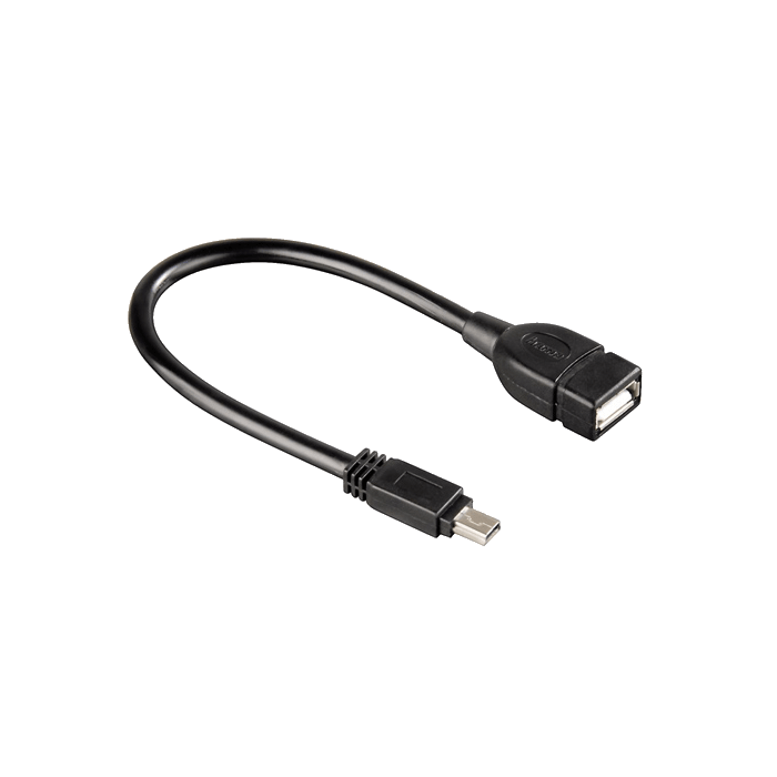 HAMA Mini USB OTG kabl, 0.1m (Black) - 00107201, USB 2.0 - do 480 Mbps, Mini USB-B, USB-A (ž), Okrugli