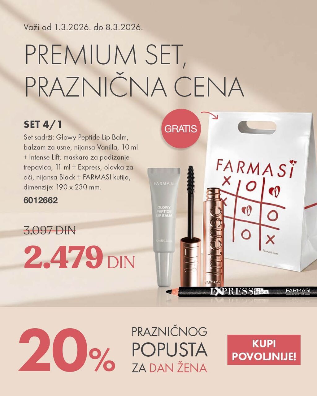 FARMASI PREMIUM SET – SET 4/1 Sadržaj: - Glowy Peptide Lip Balm