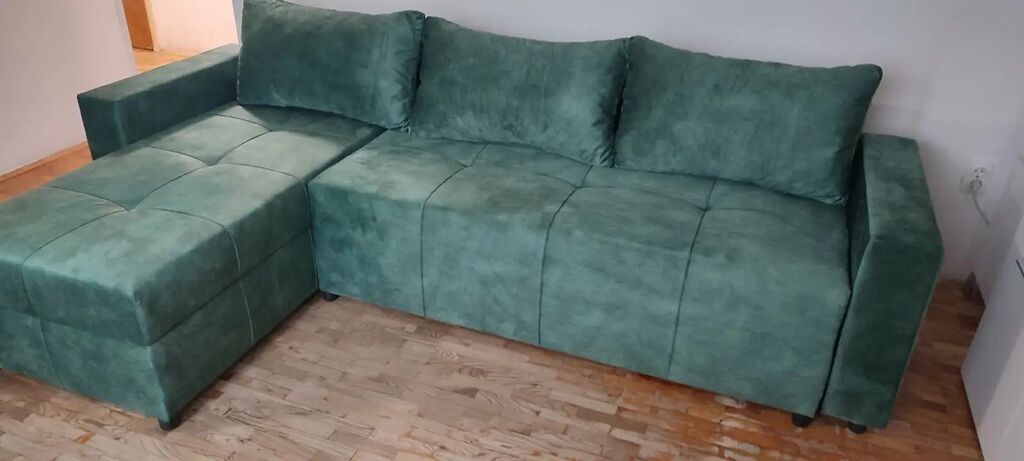 Ugaona garnitura sa ležajem – zelena, L‑forma - Prostrana ugaona sofa