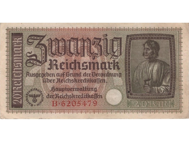 ** NEMAČKA - 20 REICHSMARK 1940-1945. ** - sa SWASTIKOM